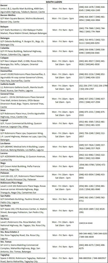 RBank Branch Schedule | Robinsons Bank