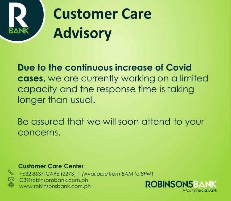 Customer Care Advisory | Robinsons Bank